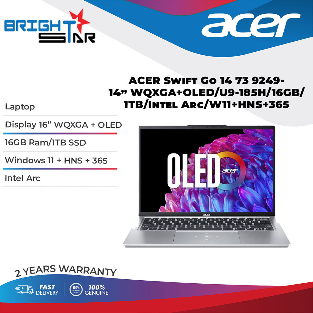 ACER Swift Go 14 73 9249- 14" WQXGA+OLED/U9-185H/16GB/1TB/Intel Arc/W11 ...