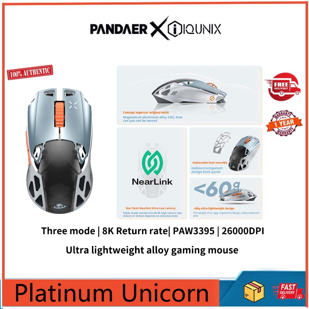 Pandaer X IQUNIX Unicorn ultra lightweight three mode alloy video game mouse, 8K return rate ...