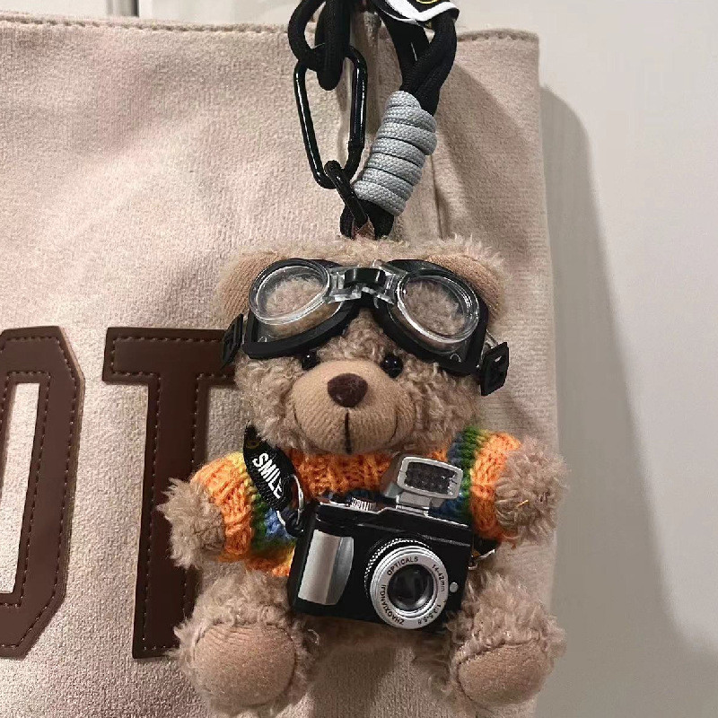 Original Camera Bear Schoolbag Pendant Cute Bag Charm Plush Puppet and ...
