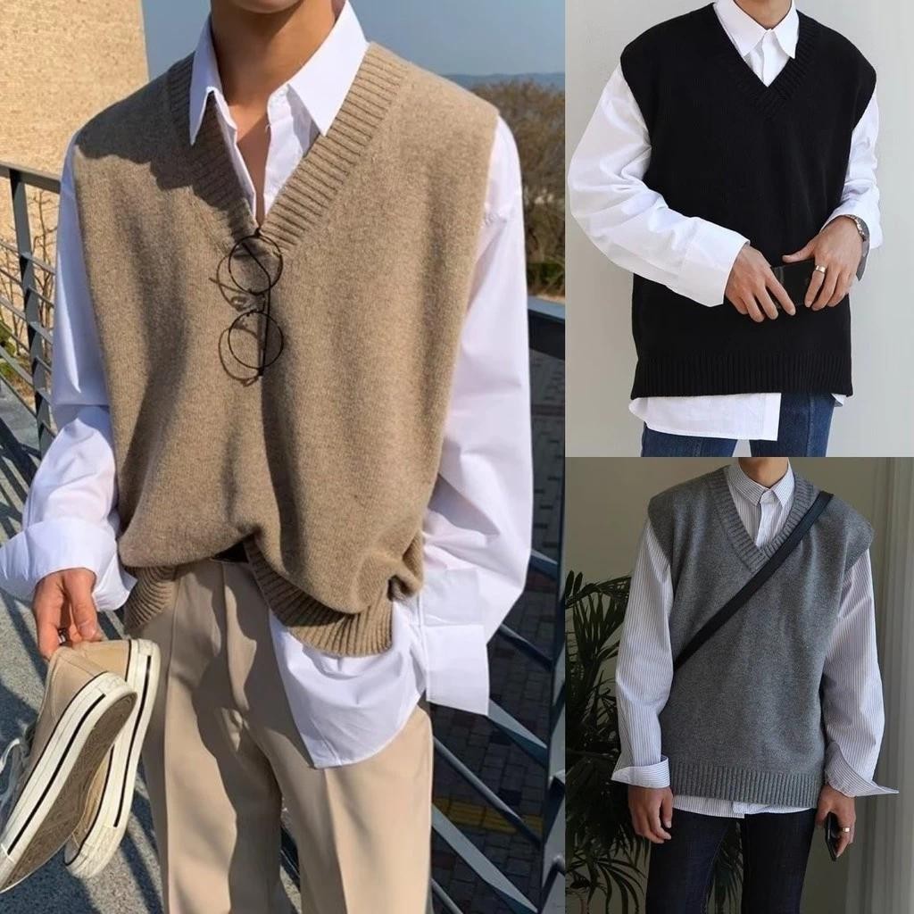Spring Autumn V-Neck Sweater Men Loose Trendy Vest Hong Kong Style ...