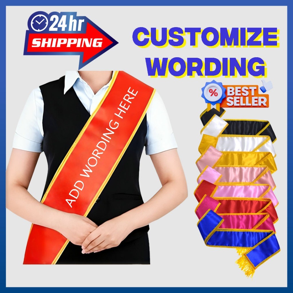*SHIP IN 24HR* CUSTOM Kain Selempang Custom Sash Gold Trim Custom ...