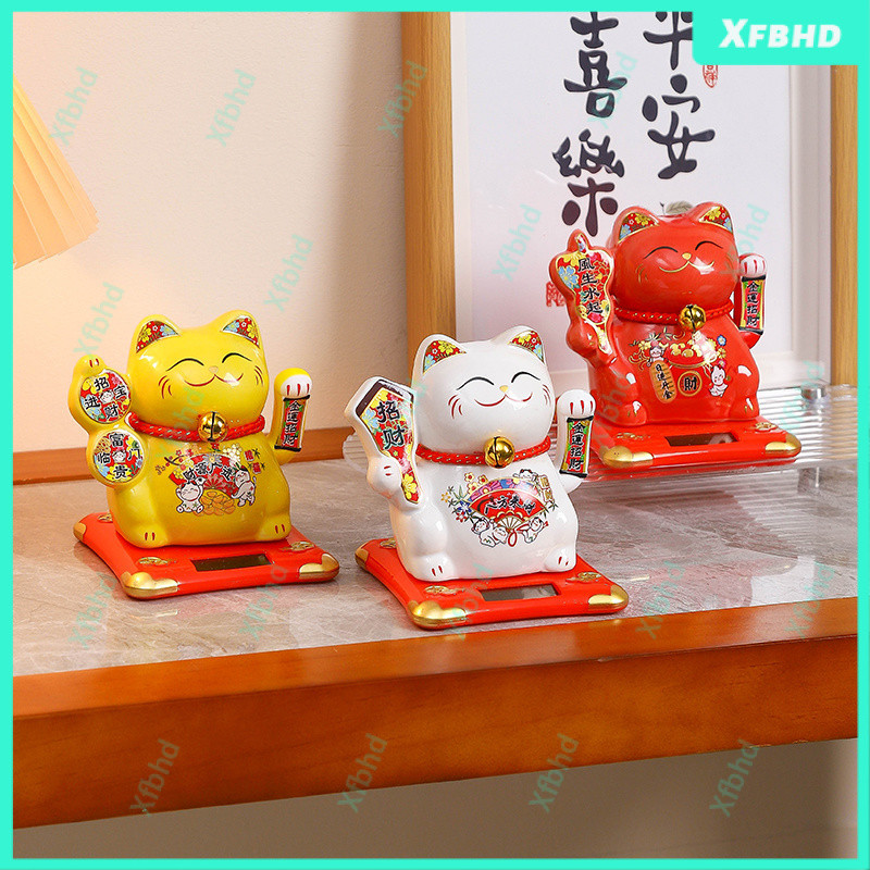 New Hot-selling Solar Lucky Cat Automatic Hand-waving Car Decorations Living Room Office Shop ...