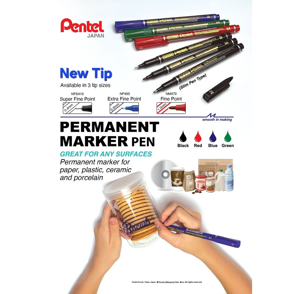 Pentel Slim Permanent Marker Pen Super Fine Point 0.4mm NFS410 0.6mm ...