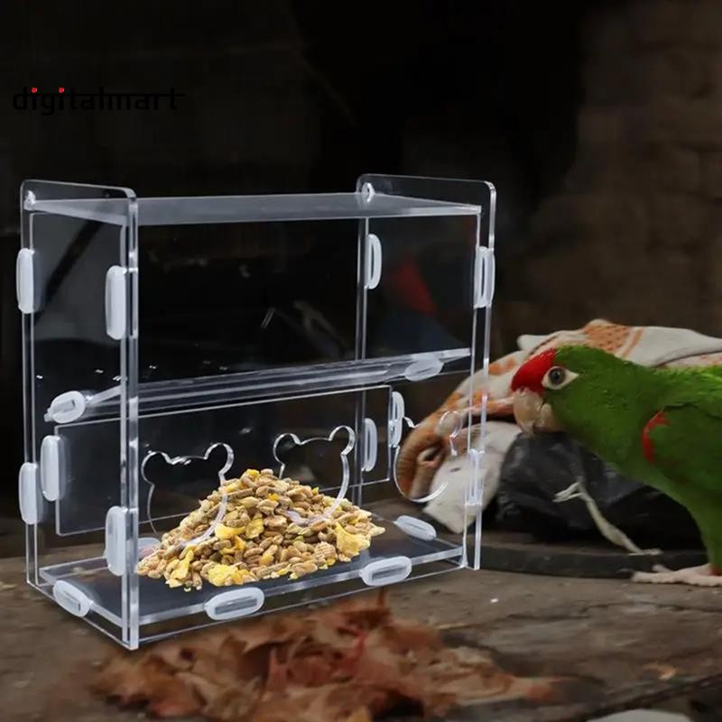 Parrot Feeder Box Acrylic Feeding Container No-Mess Multihole Food Box ...