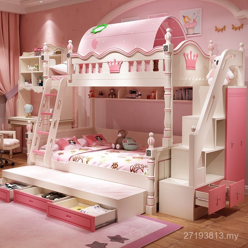 Upper Lower Bed Child Mother Bed High Low Bed Girl Princess Bed with ...