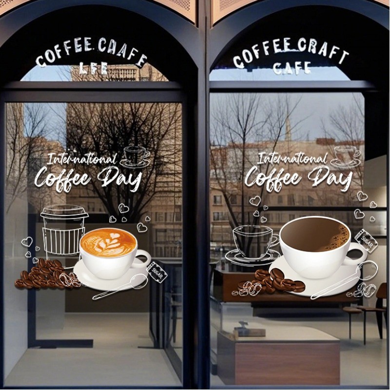 Coffee Shop Glass Door Decoration Sticker Milk Tea Shop Window ...