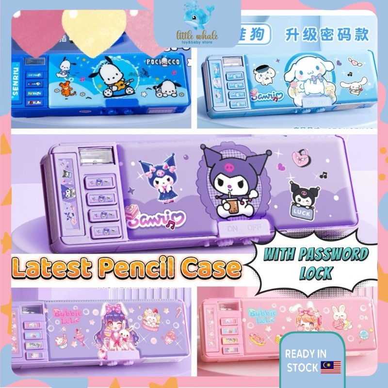 🐳Password Lock Pencil Case Kuromi Melody Cinnamoroll Pencil Case kotak ...