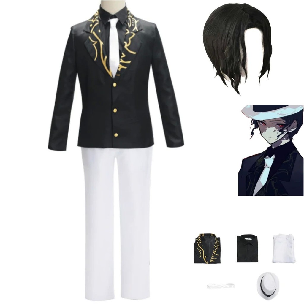 Anime Kibutsuji Muzan Cosplay Costume Wig Black Coat Uniform Shirt ...