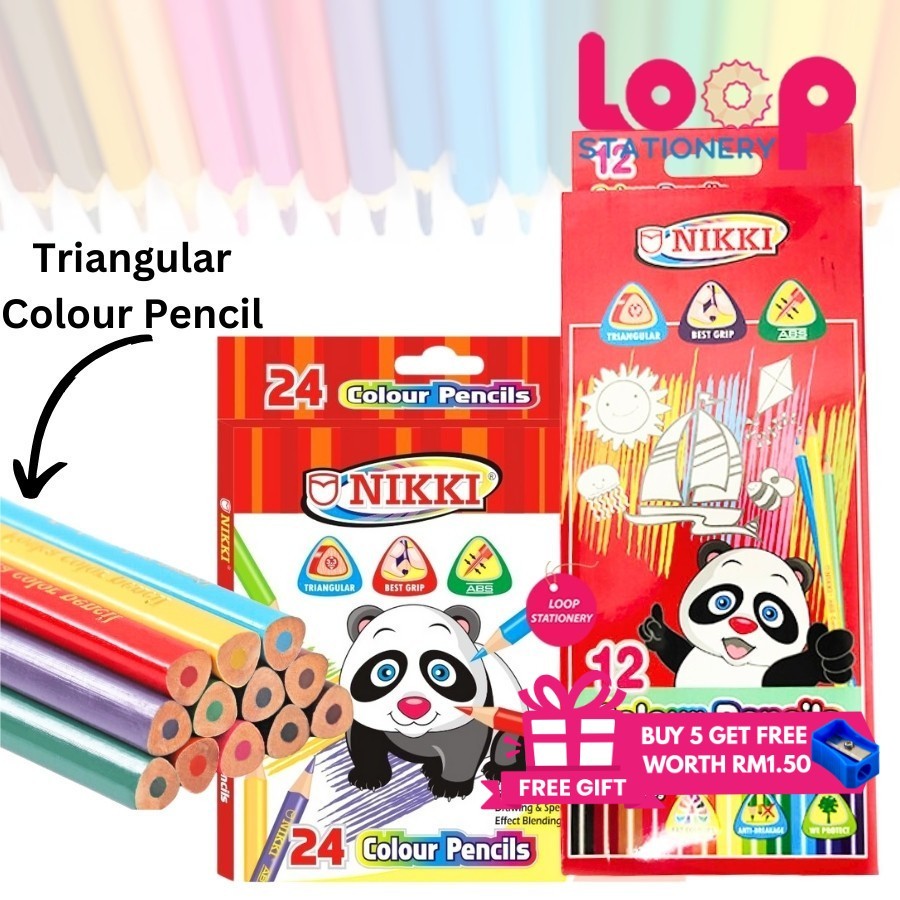 Nikki Colour Pencil Triangular 12/24 Colour Long | Shopee Malaysia
