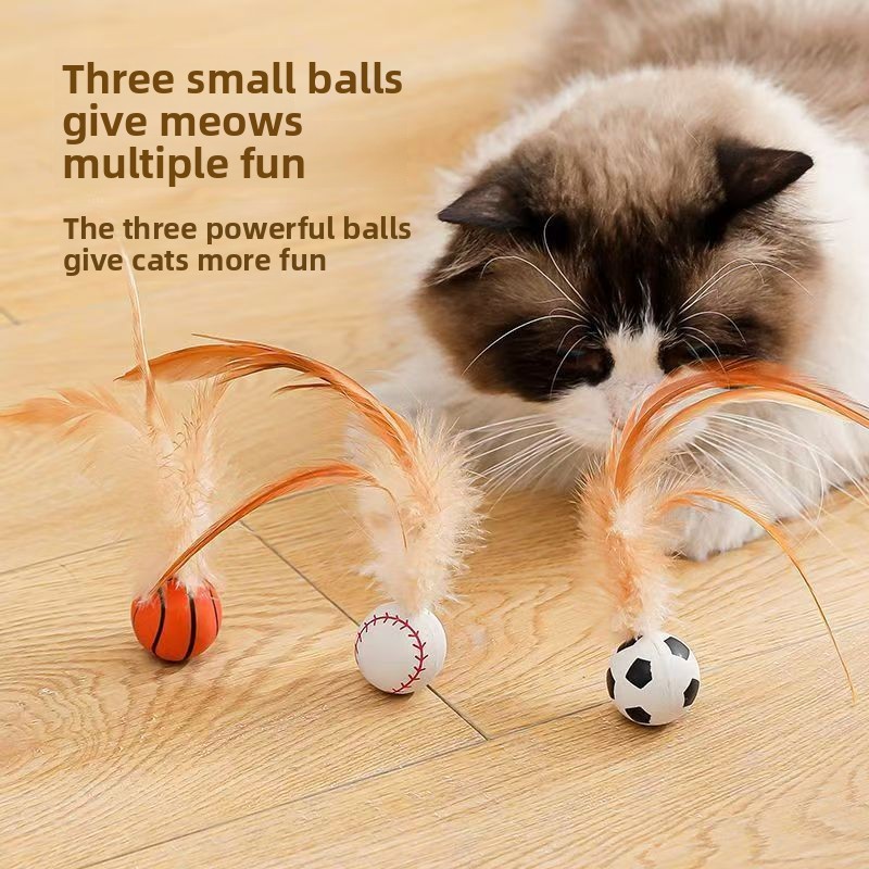 Cat bouncy ball with feathers rubber ball interactive cat fun self ...