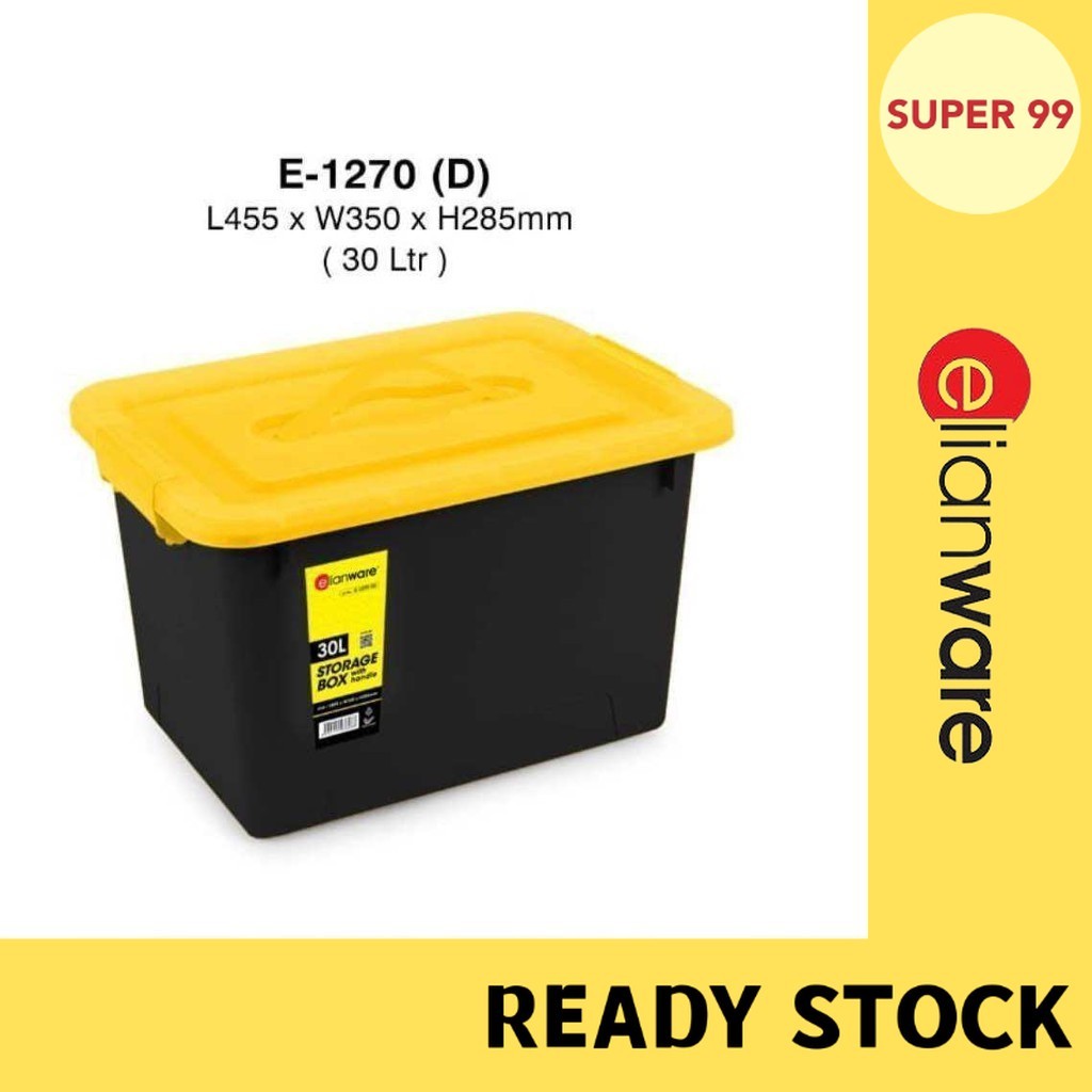 (30L) ELIANWARE Black Storage Box with Handle / Kotak Simpanan ...