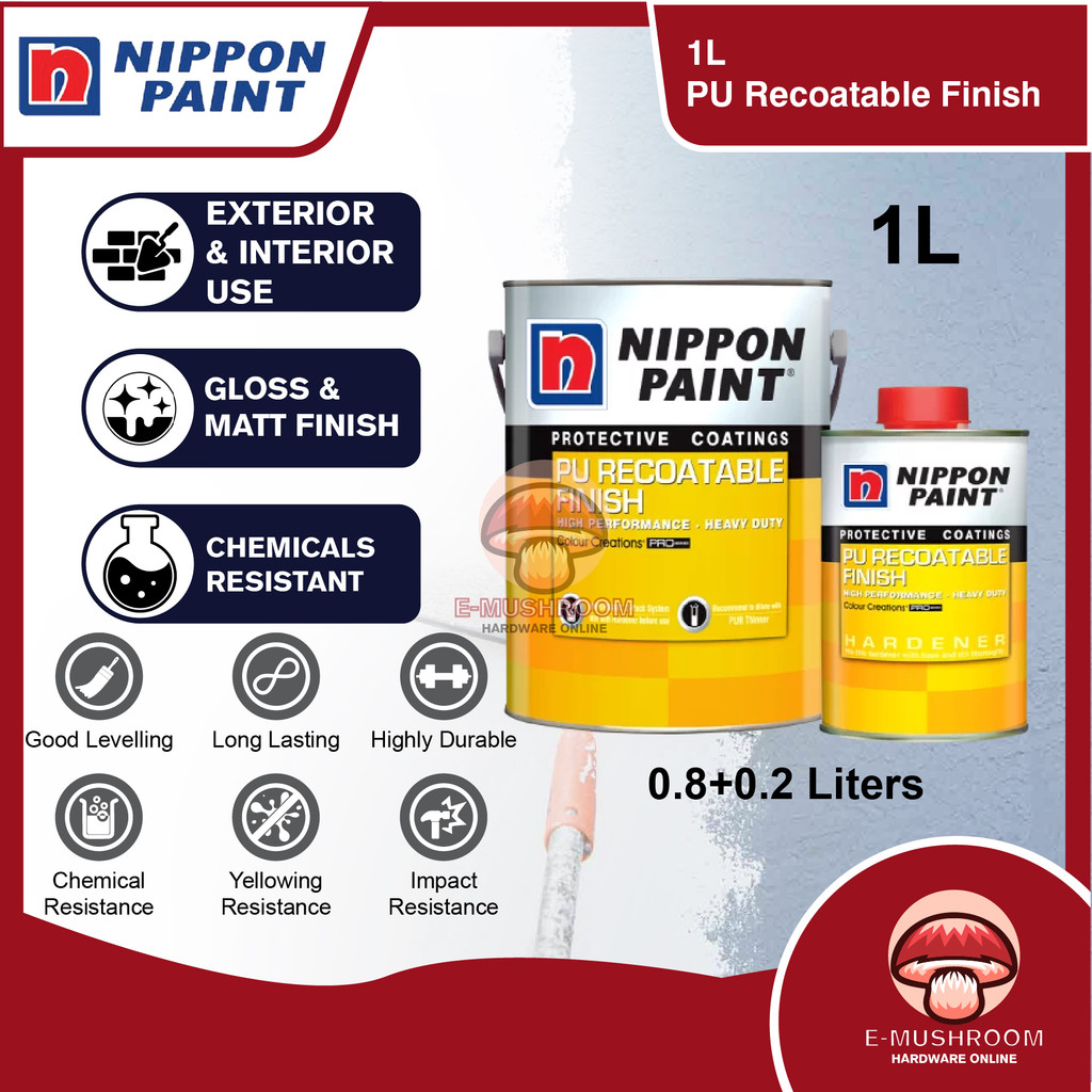 1L Nippon Paint PU Recoatable Finish Gloss / Soft Matt | Shopee Malaysia