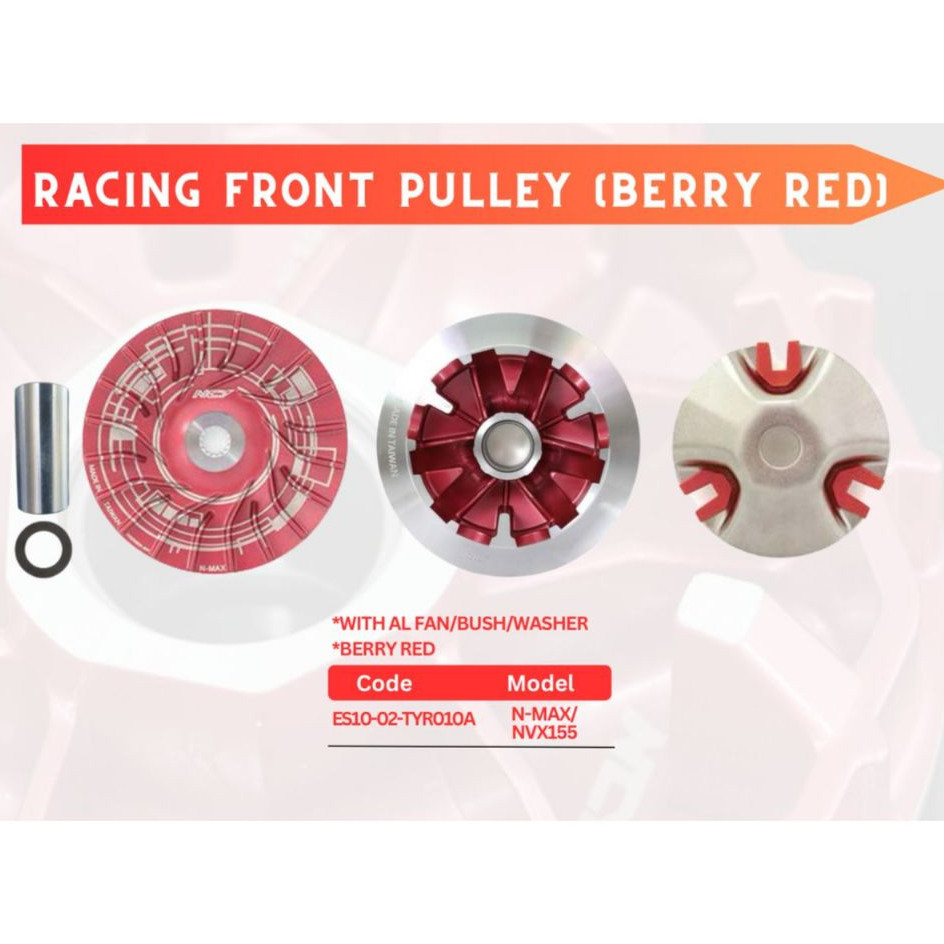 CVT PULLEY NCY RACING TEFLON RACING FRONT PULLEY + AL FAN ( BERRY RED ...