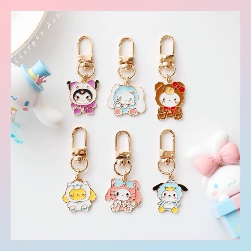 Sanrio Cinnamon Keychain Anime Kuromi Cute Cinnamoroll Purin Keyring ...