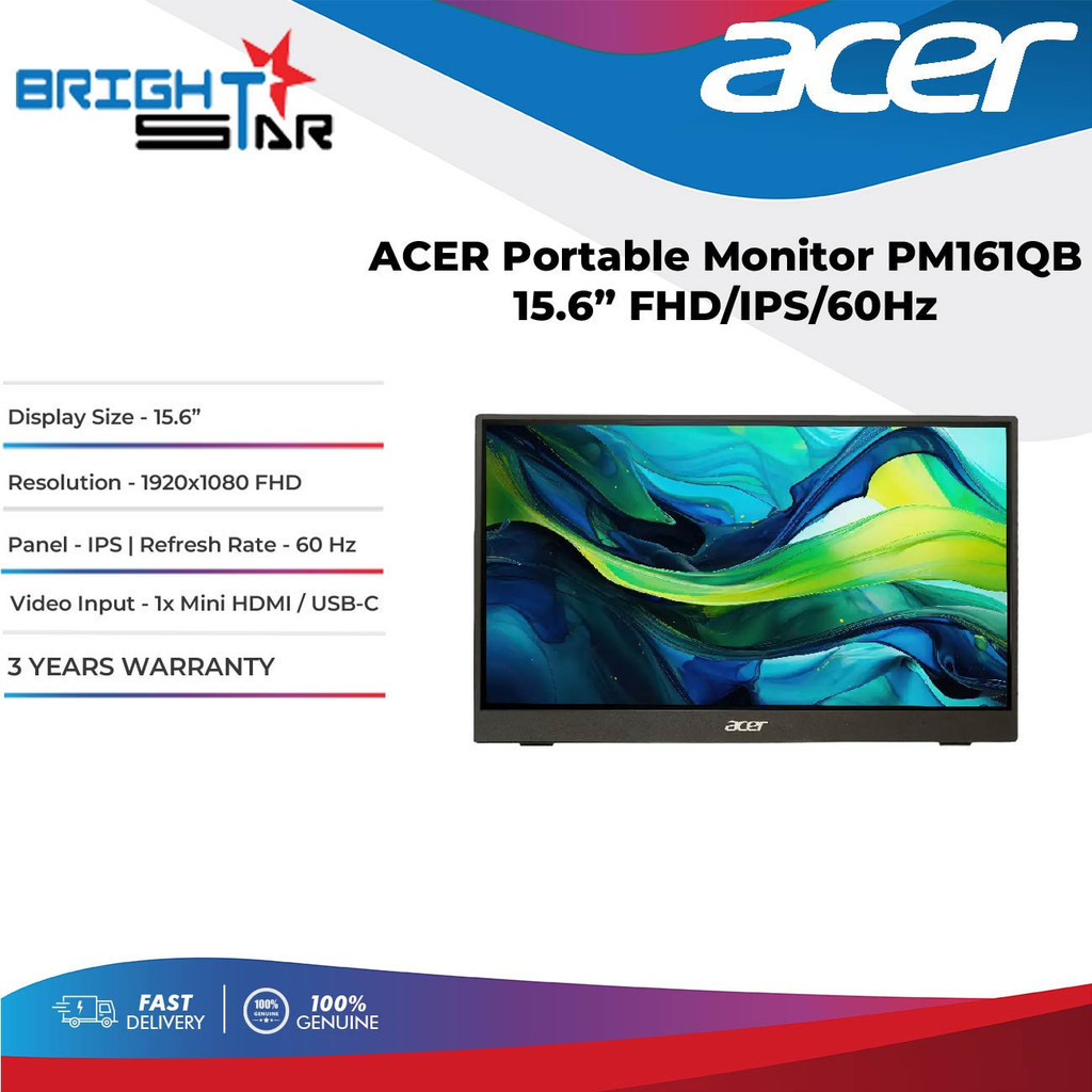 ACER Portable Monitor PM161QB - 15.6" IPS/FHD/60Hz/Mini HDMI/USB-C ...
