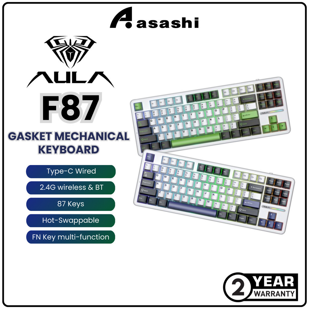 AULA F87 Gasket Mechanical Keyboard 87 Key RGB Tri-Mode Wired Bluetooth ...