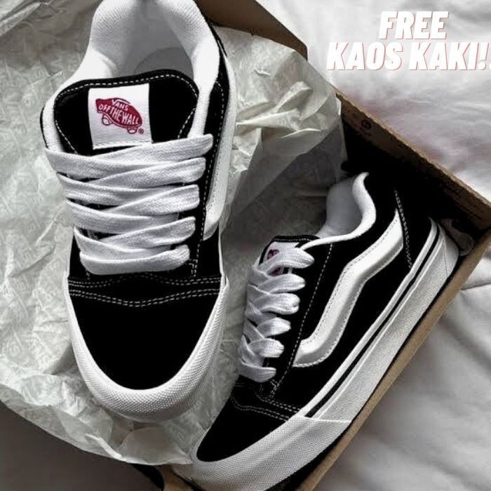 PUTIH HITAM Vans KNU SKOOL SHOES BLACK WHITE / PLAIN WHITE / BLACK LINS ...