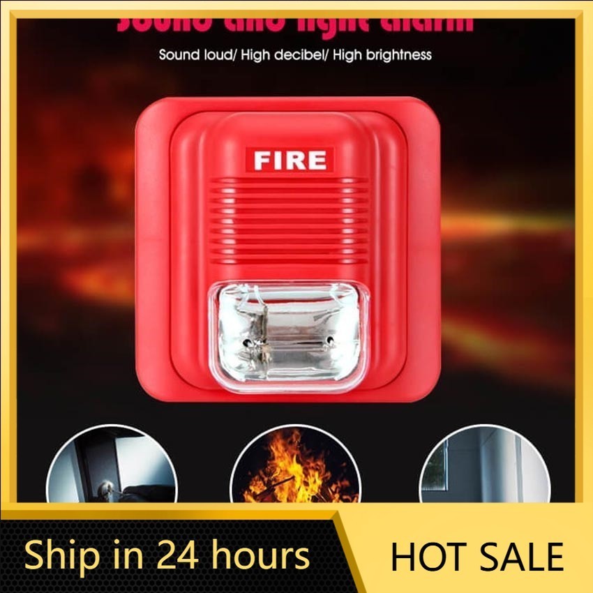 Sound & Light Fire Alarm Warning Strobe Horn Alert Safety System Sensor Siren Alarm for Home ...