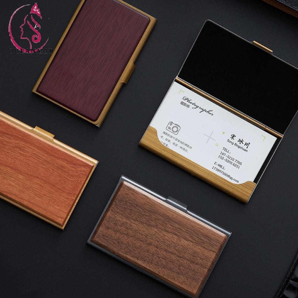 OCEANMAP Business Card Holder Wooden Fashion Stainless Steel Office ...