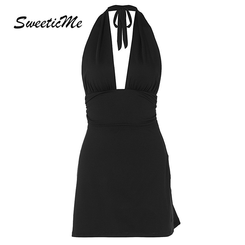 SweeticMe Women's 2024 New Fashion Solid Color Deep V-neck Backless ...
