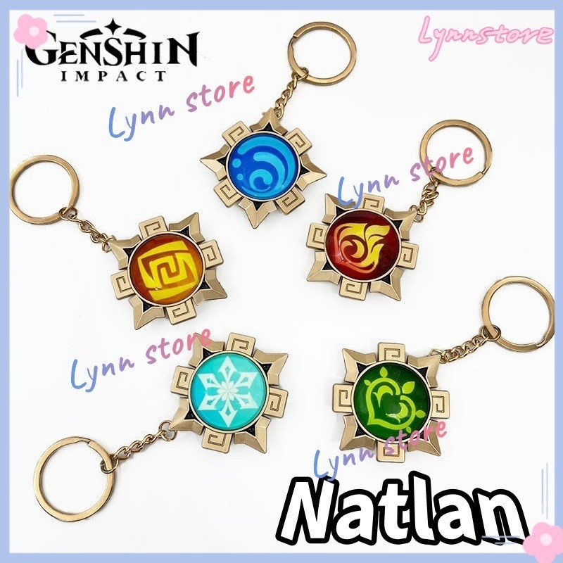 New GENSHIN NATLAN VISION Double-sided Glass Luminous Keychain Fire ...