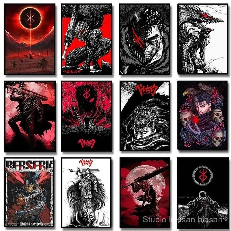 Berserk Art Poster jepun klasik kartun Anime kanvas lukisan cetak ...