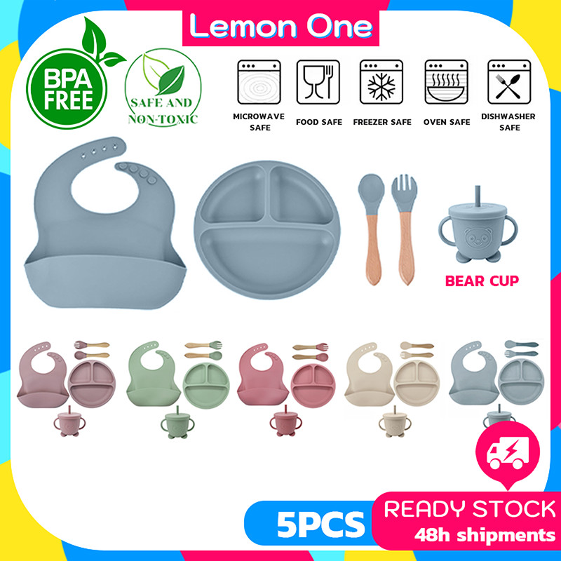 【FAST DELIVERY】5pcs Baby Feeding Set Baby Silicone Dinning Set Baby ...