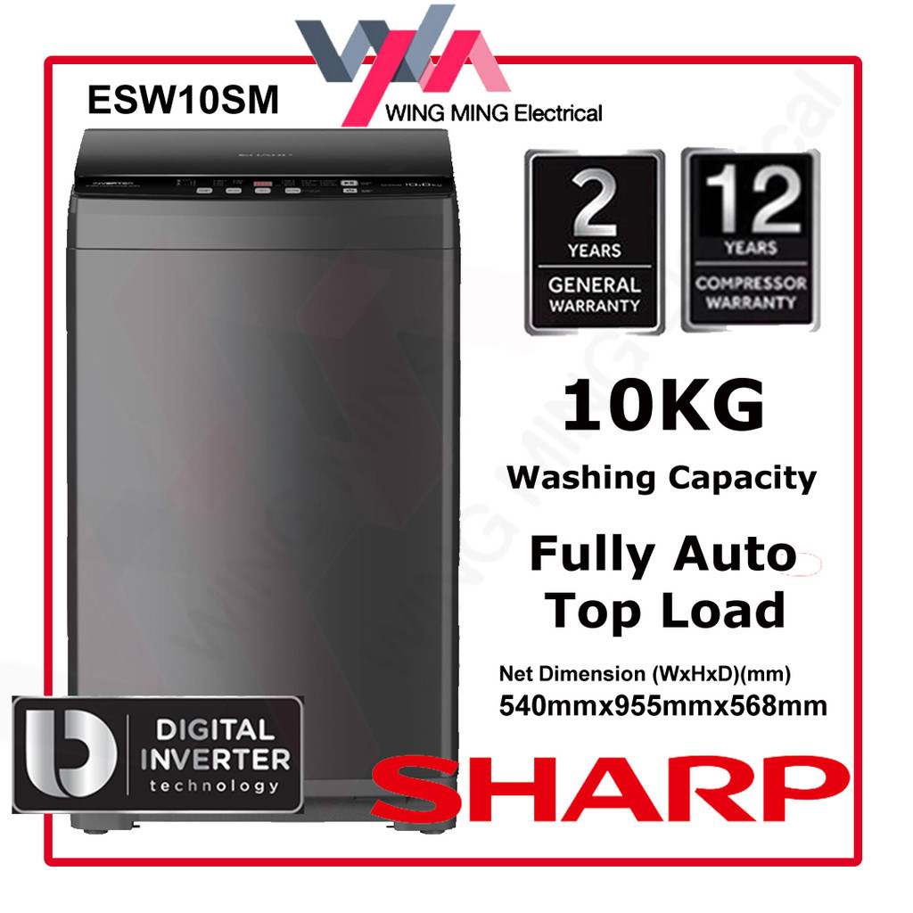 Sharp 10KG Top Load Washing Machine Washer/ Mesin Basuh Inverter ...