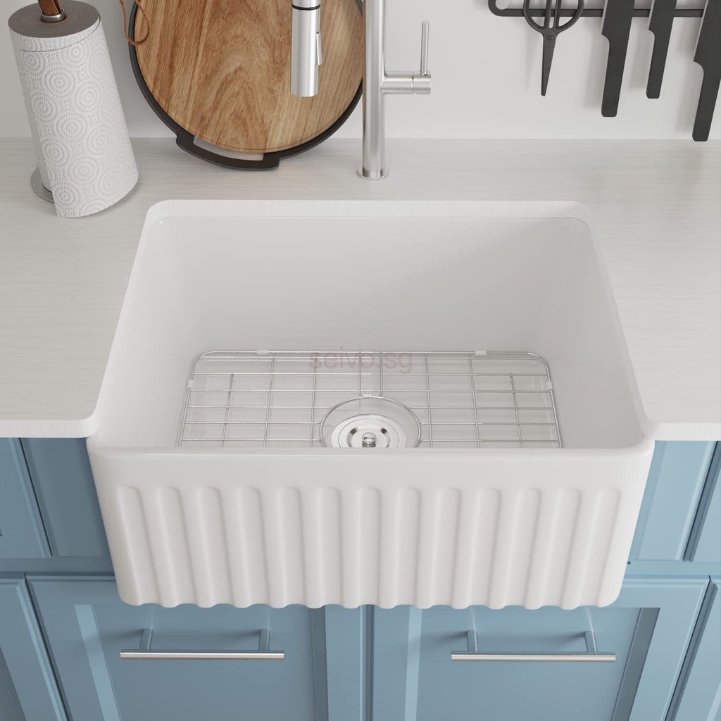 LOCAL STOCK-Farmhouse Single Kitchen Sink, White Reversible Single Bowl ...