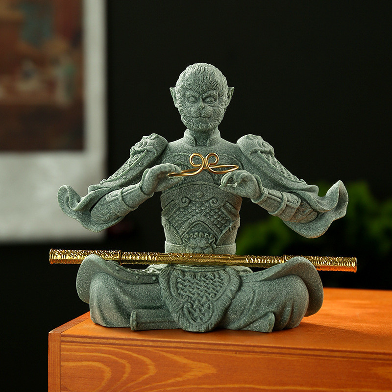 Black Myth Monkey Monkey King Crafts Decoration Green Sand Stone Tea ...