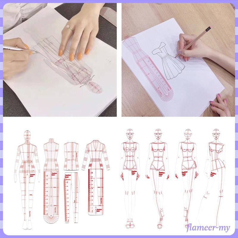 [FlameerMY] 4PCS Fashion Illustration Templates Rulers, Fashion ...