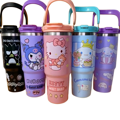FREE 3D Sticker Thermos Bottle with Straw & Handle 316 Stainless Steel ...