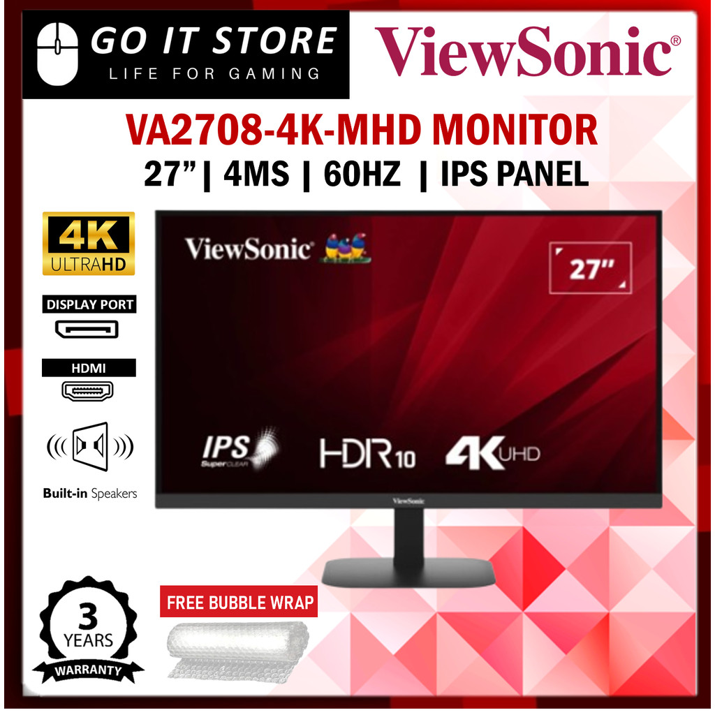 Viewsonic VA2708-4K-MHD 27" IPS 2K QHD 4ms 60HZ Monitor Built in ...