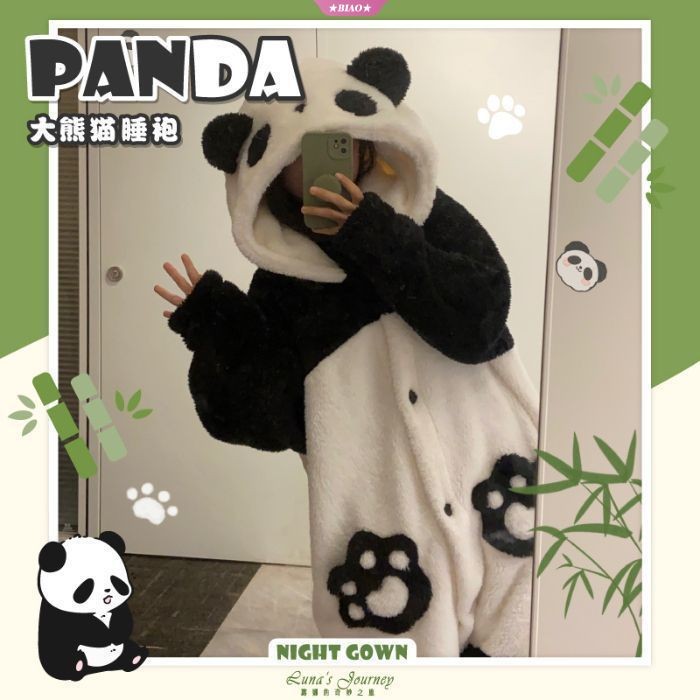 Adult Panda Cosplay Costume Robes Kigurumi Onesie Anime Nightgown ...