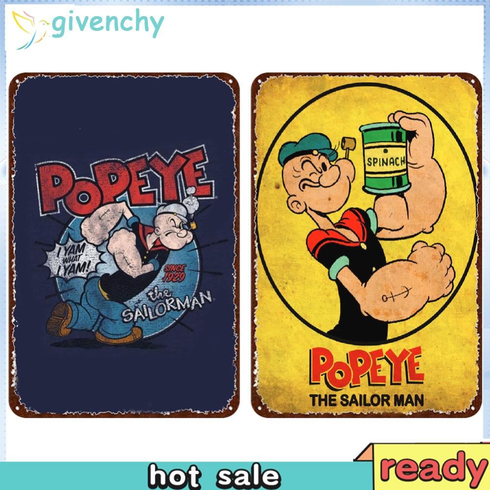 Vintage Metal Plate Popeye Rectangular Iron Painting Wall Art Home Bar ...