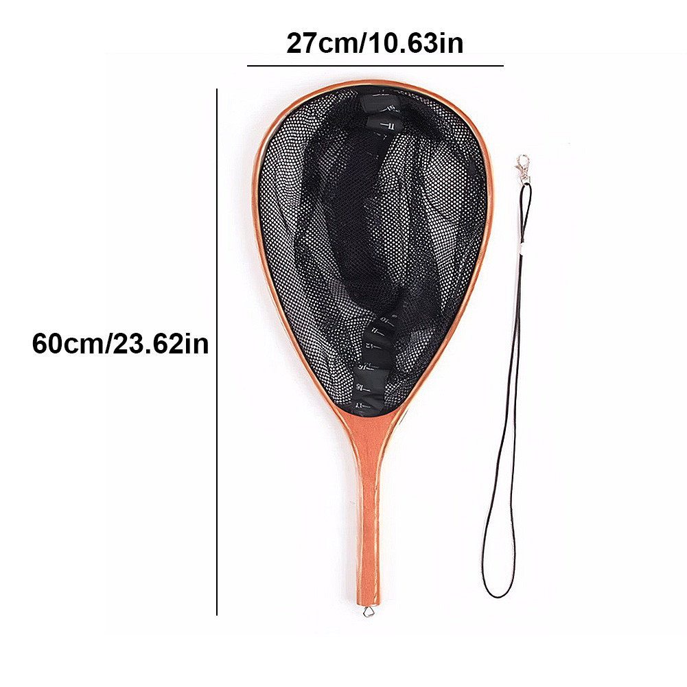 Wooden Handle Fishing Landing Net Soft Rubber Mesh Trout Catch and ...