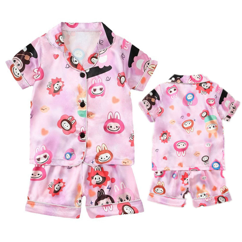 Cartoon Labubu Pyjamas Kids Girl Short Sleeve Ice Silk Pajamas Set Boy ...