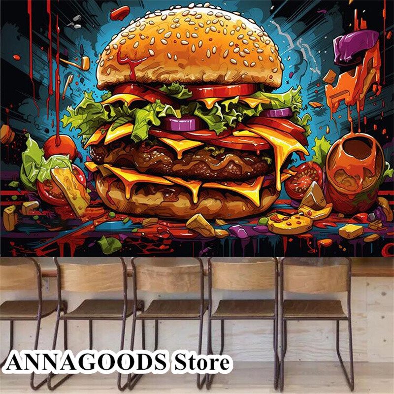 Hand-painted Graffiti Burger Wallpaper Mural Fast Food Restaurant Snack ...