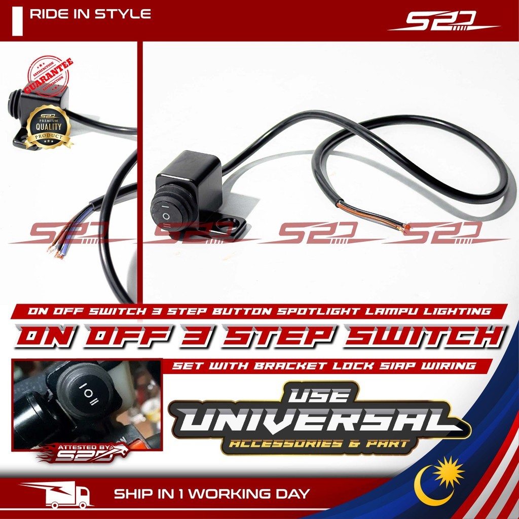 On Off 3 Step Switch Universal Use Mirror Mount 3 Way Hazard Fog Light ...