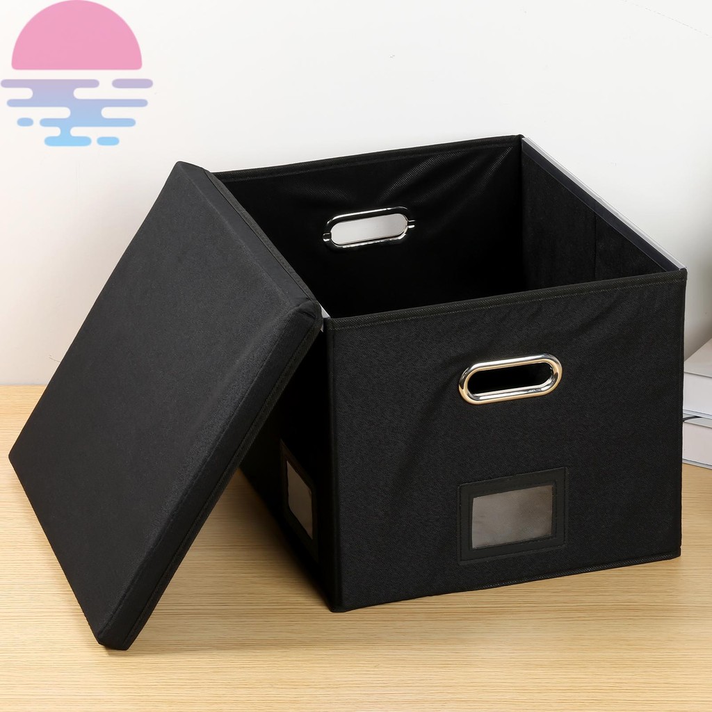 File Organizer Box with Lid Foldable Hanging File Filing Box Fabric ...