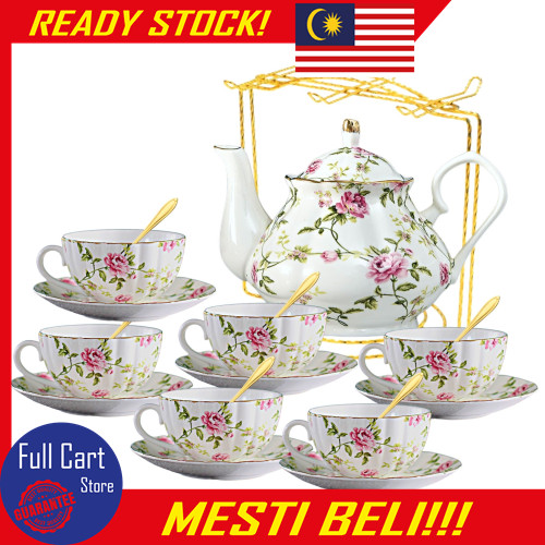 [BEST! English Style Pink Flower Tea Set 6 Person Cup Set - Local Ready ...