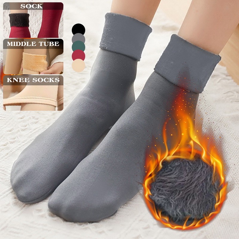 Women's Winter Warm Socks Thicken Thermal Nylon Solid Color Thermal ...