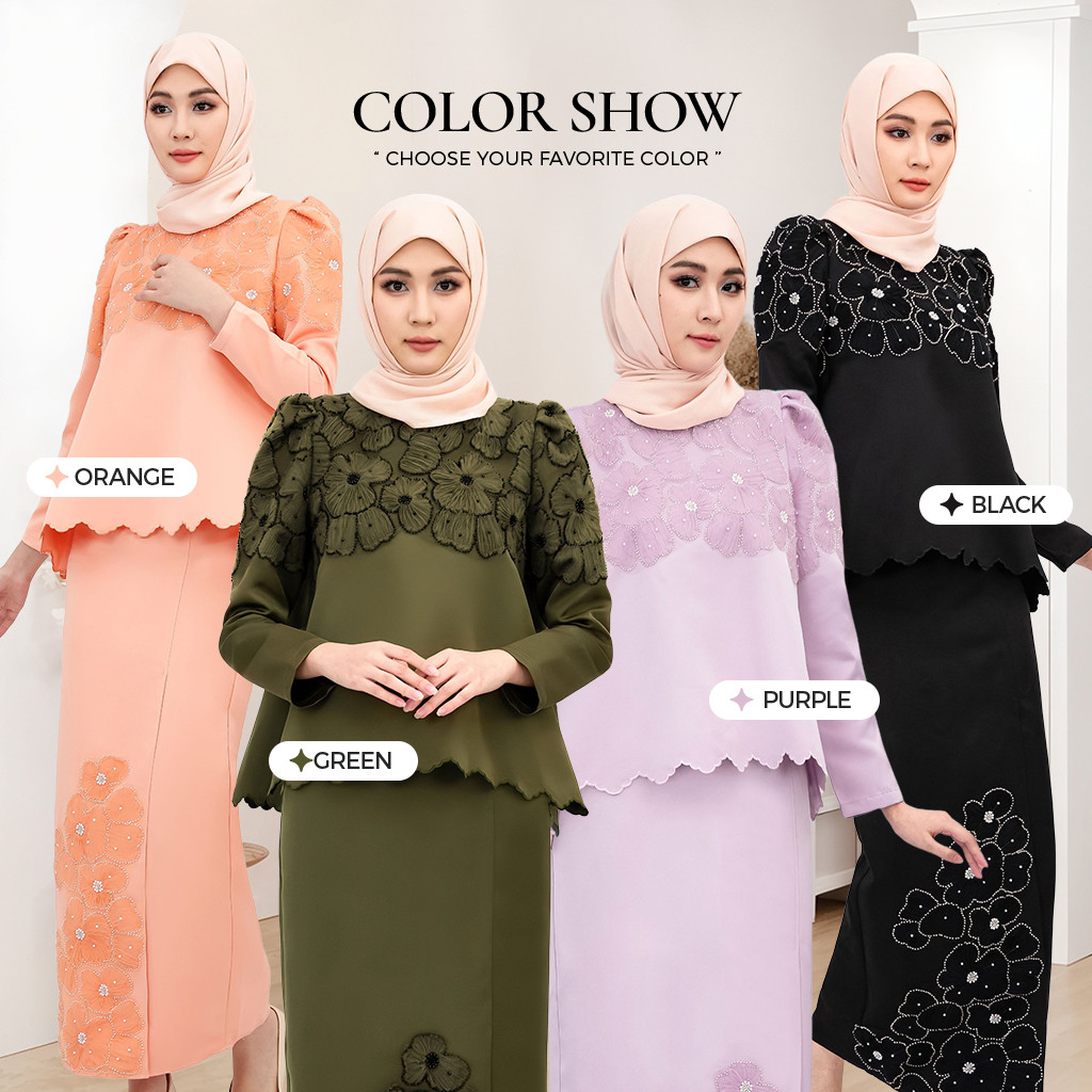 Baju Kebarung Hitam Premium Sulam Baju Kurung with Padded Shoulders ...