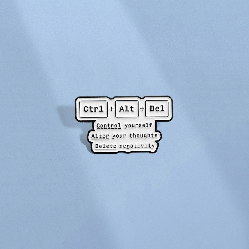 Cartoon Control Yourself Brooch Pins Creative Keyboard Text Pin Lapel ...