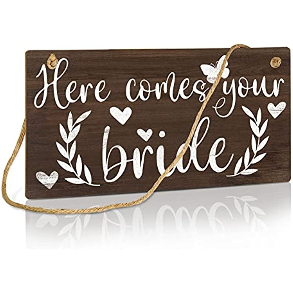 Rustic Here Comes Your Bride Wedding Wall Plaque Wooden Anniversary ...