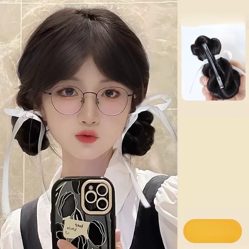 Vogue Cute Girl Meatball Head Wig Bow knot Hair Wigs Age Reducing Duck ...