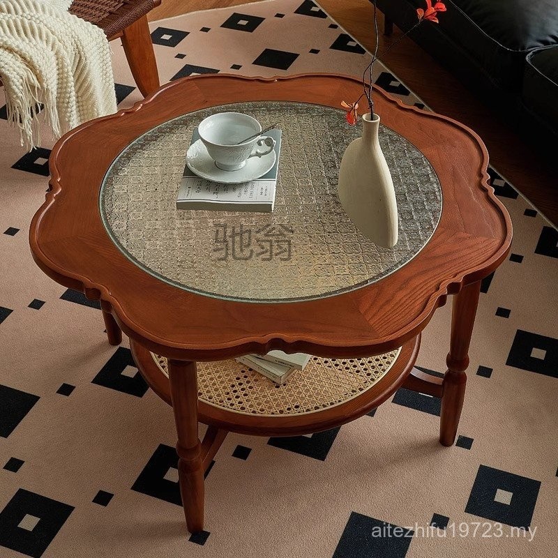 Pq Japanese Style Solid Wood Rattan Coffee Table Low Table Round Living ...