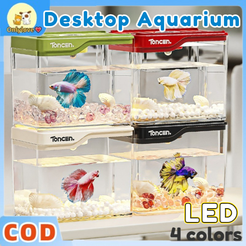 360 Aquarium with LED Lighting Desktop Aquarium Mini Ecosystem Fish ...