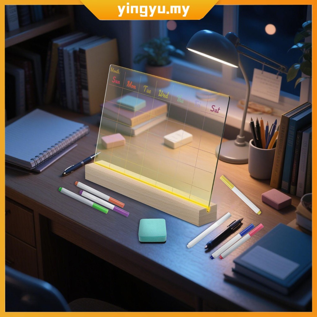 Clear Dry Erase Calendar Easy to Use Acrylic Desk Calendar with Wood ...