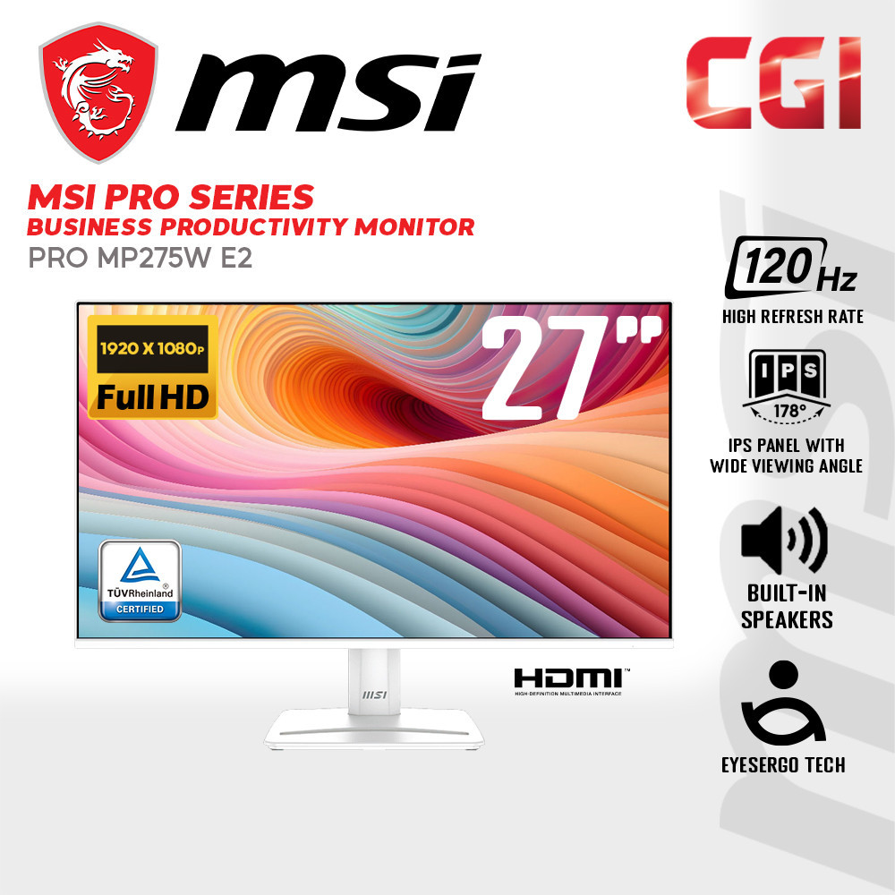 MSI 27" PRO MP275W E2 IPS FHD 120Hz 1ms Speaker EyesErgo Business & Productivity Monitor ...